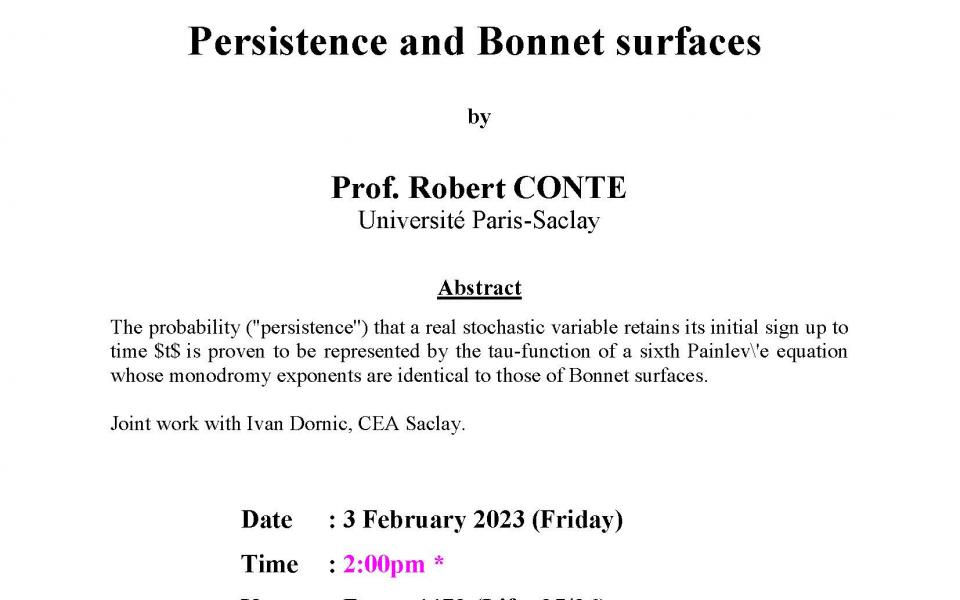 Department of Mathematics - Seminar on Pure Mathematics - Persistence and Bonnet surfaces ...